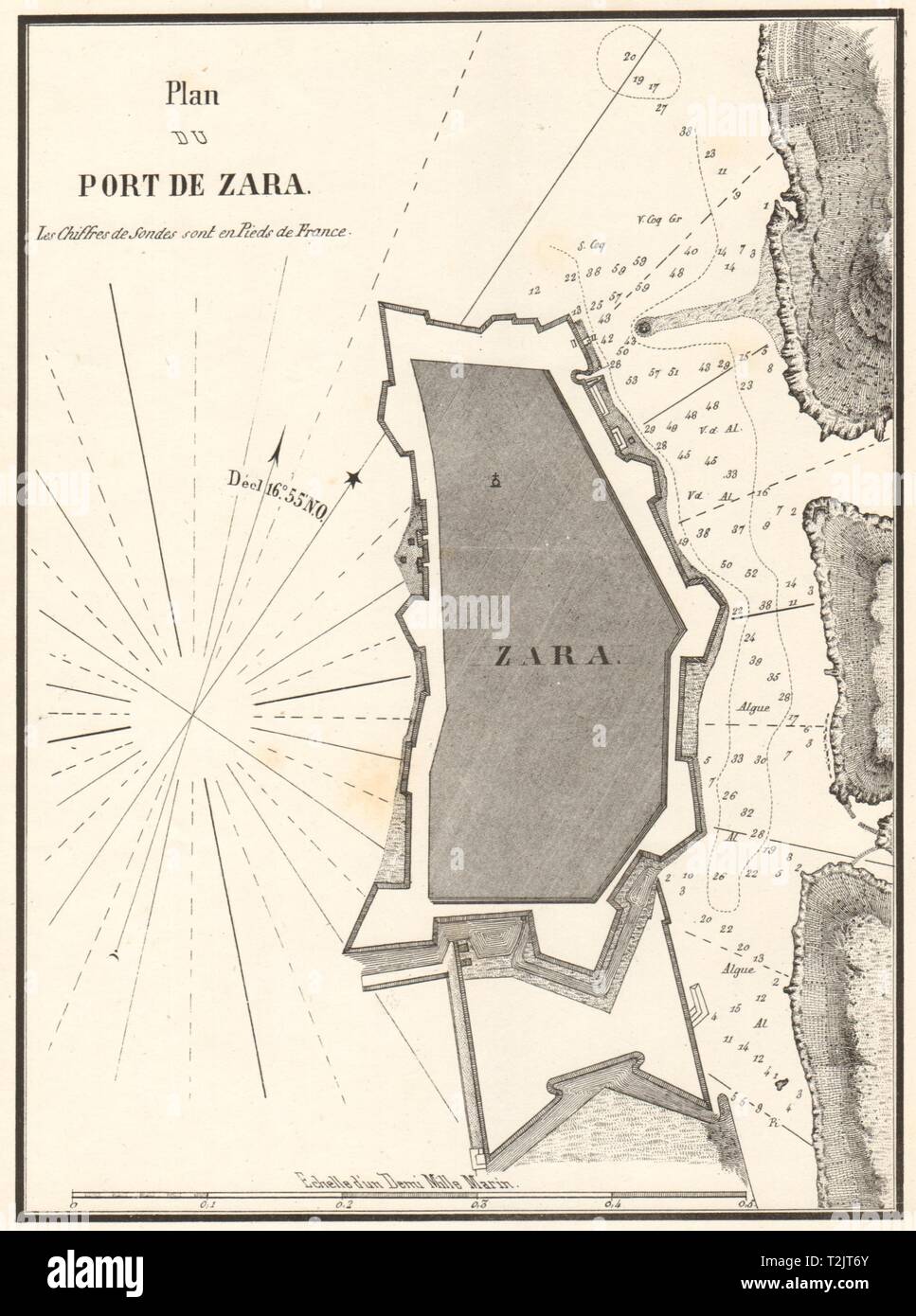 Plan du port de Zadar. Le "Plan du Port de Zara'. La Croatie. Carte ...