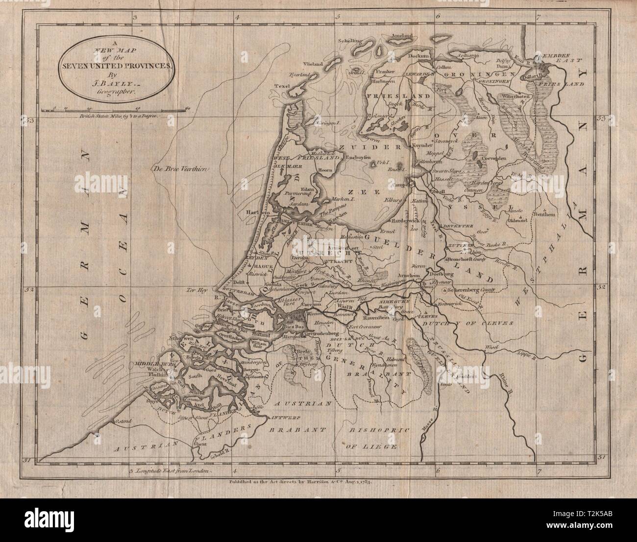 Une nouvelle carte des Sept Provinces Unies. BAYLY 1783 ancienne carte ...