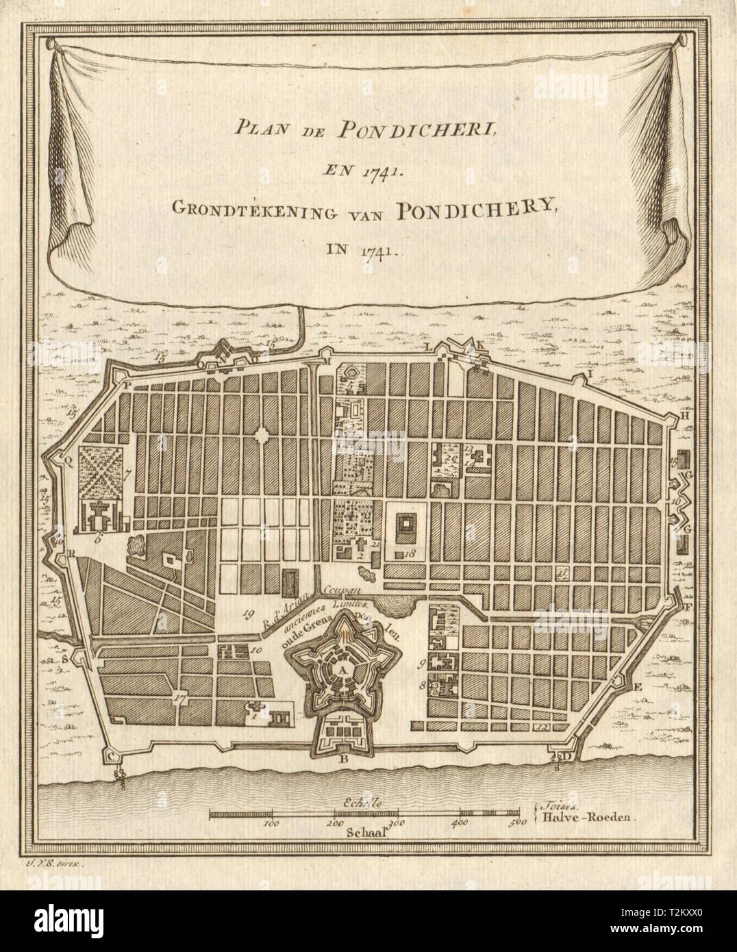 Le "Plan de Pondichéry, en 1741". Pondicherry Puducherry. BELLIN/SCHLEY ...