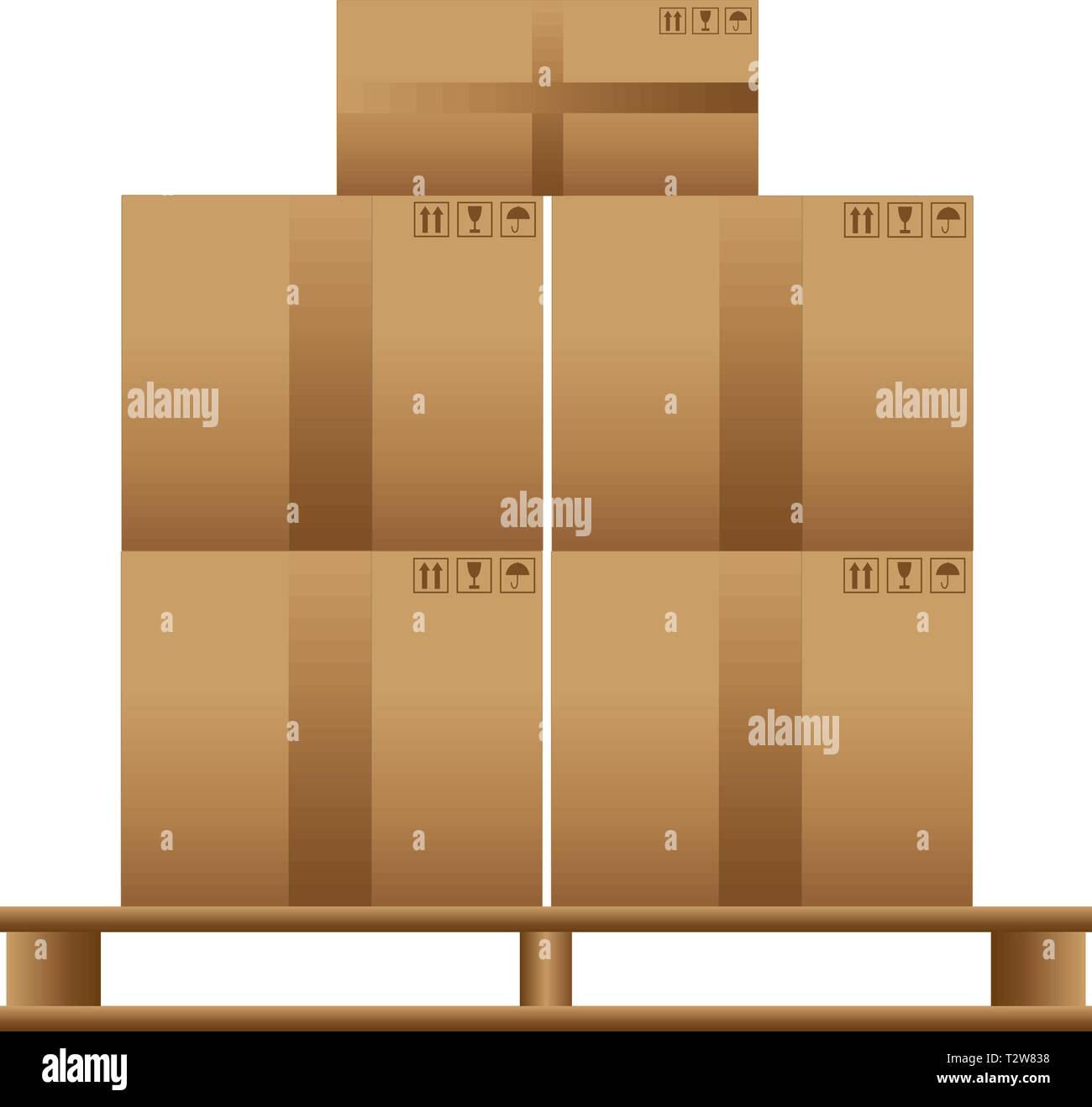 Palette en bois avec des boîtes en carton sur un fond blanc. Vector ...