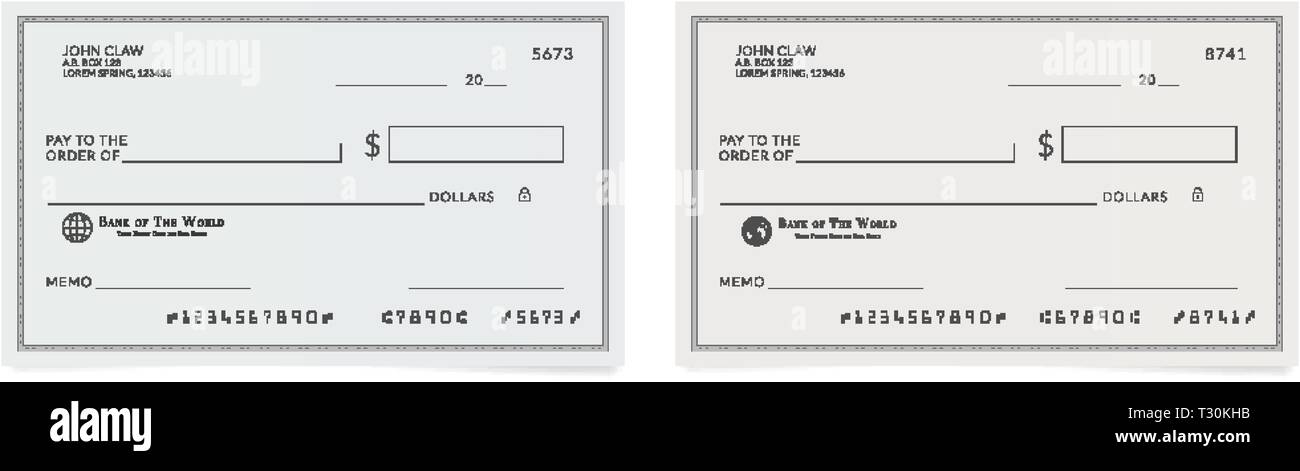 La page sur le chéquier. Modèle de chèque de banque. Chèque en blanc ...