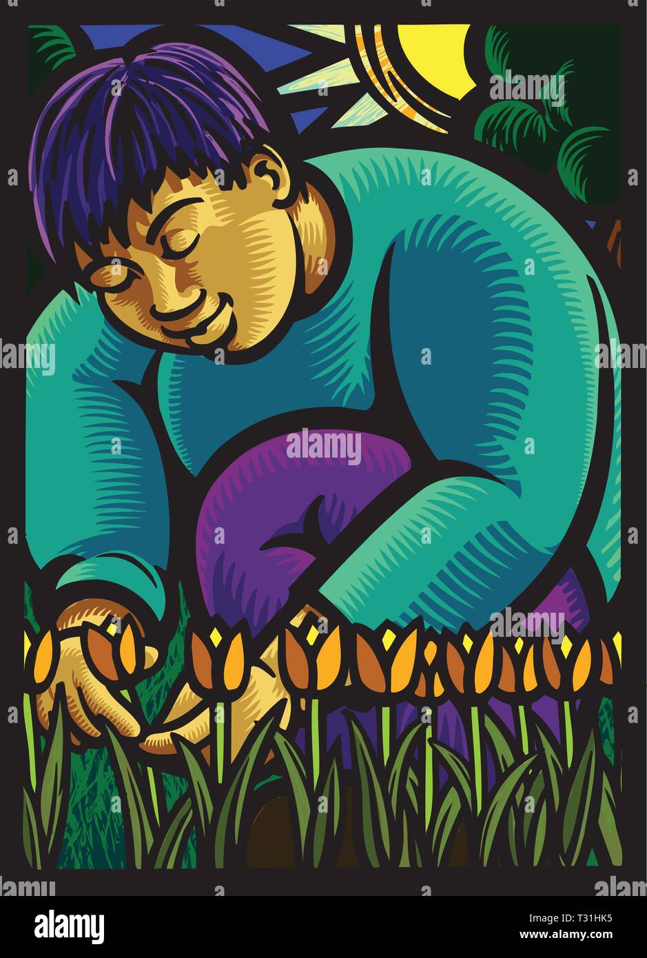 Jardin Tendant Banque d'images vectorielles - Alamy