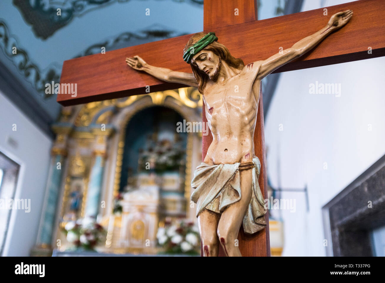 Statue de Jésus Christ à l'église Nossa Senhora dos Milagres. Corvo ...