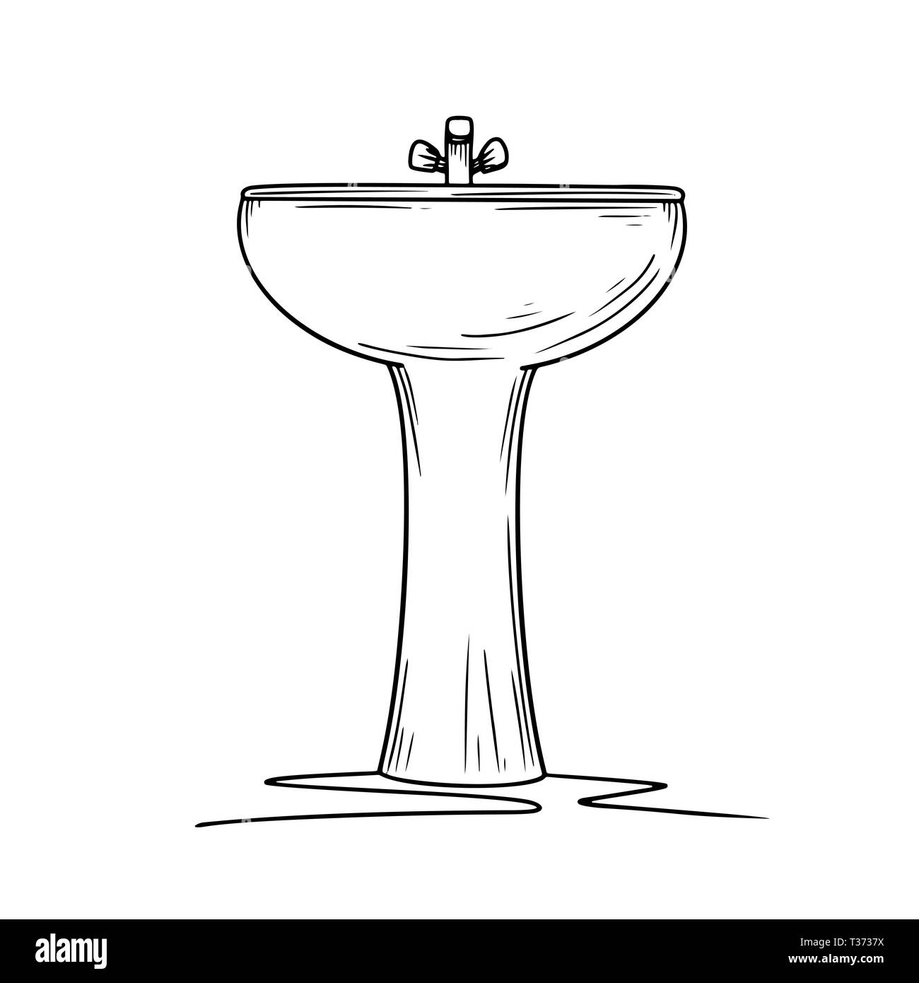 Lavabo en céramique sur un fond blanc. Cartoon lavabo avec robinet ...