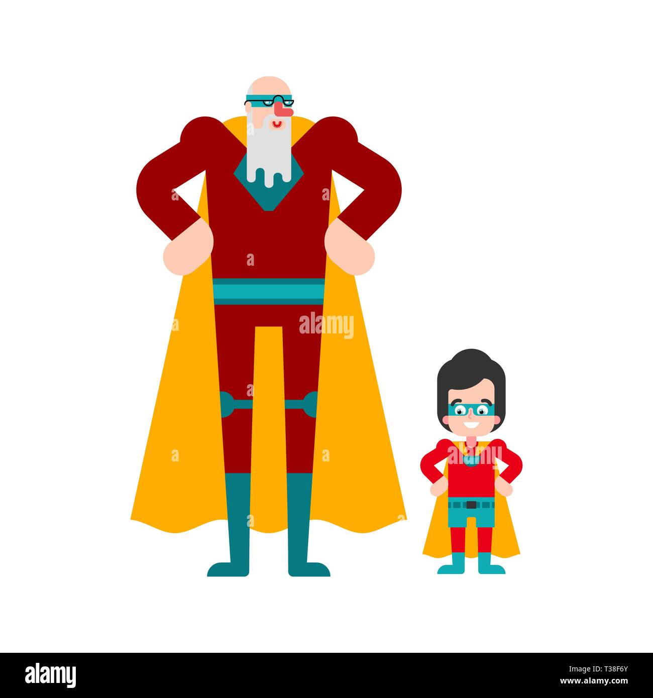 Grand-père et petit-fils de super-héros. Super papi en Cape et masque ...