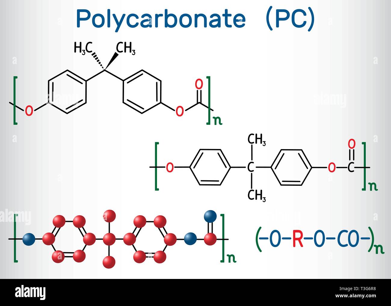 Le Polycarbonate (PC), molécule de polymère thermoplastique. Formule ...