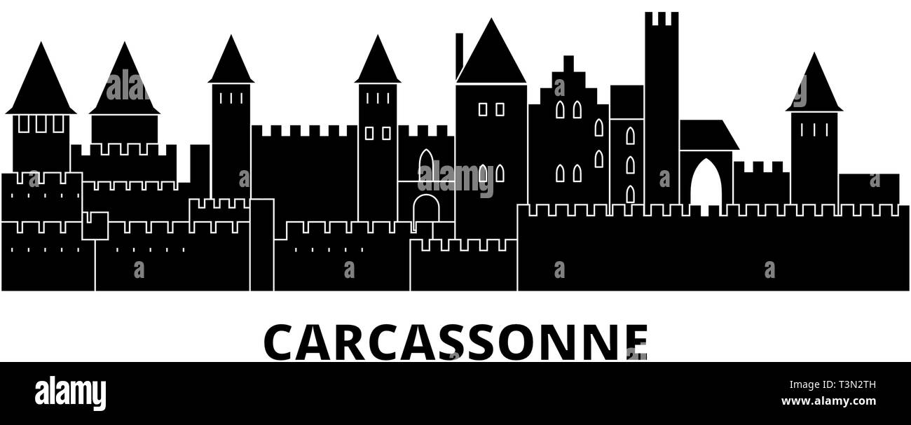 France, Carcassonne Vue télévision billet skyline set. France, Carcassonne vue ville noire ...