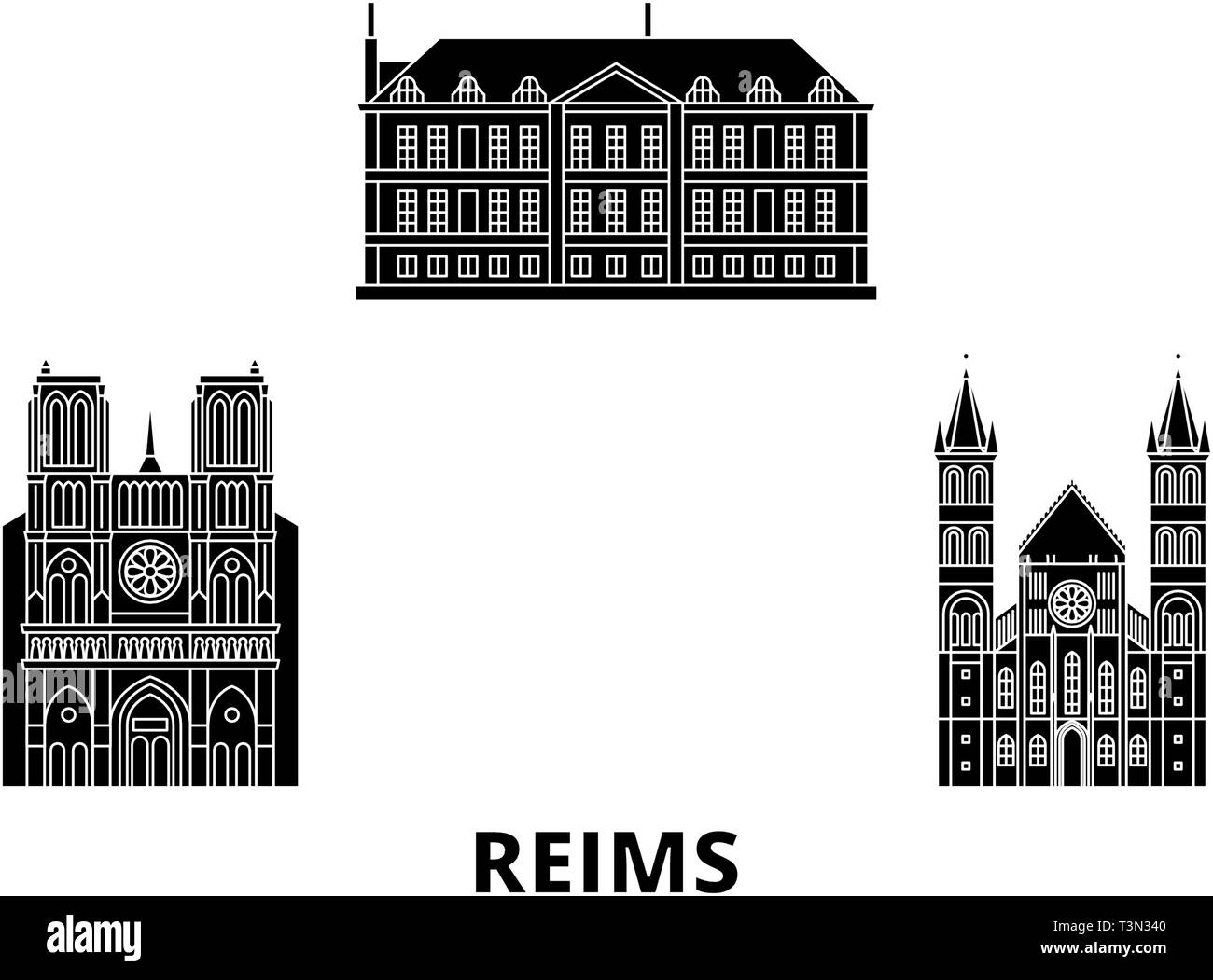 France, Reims télévision billet skyline set. France, Reims ville noire ...