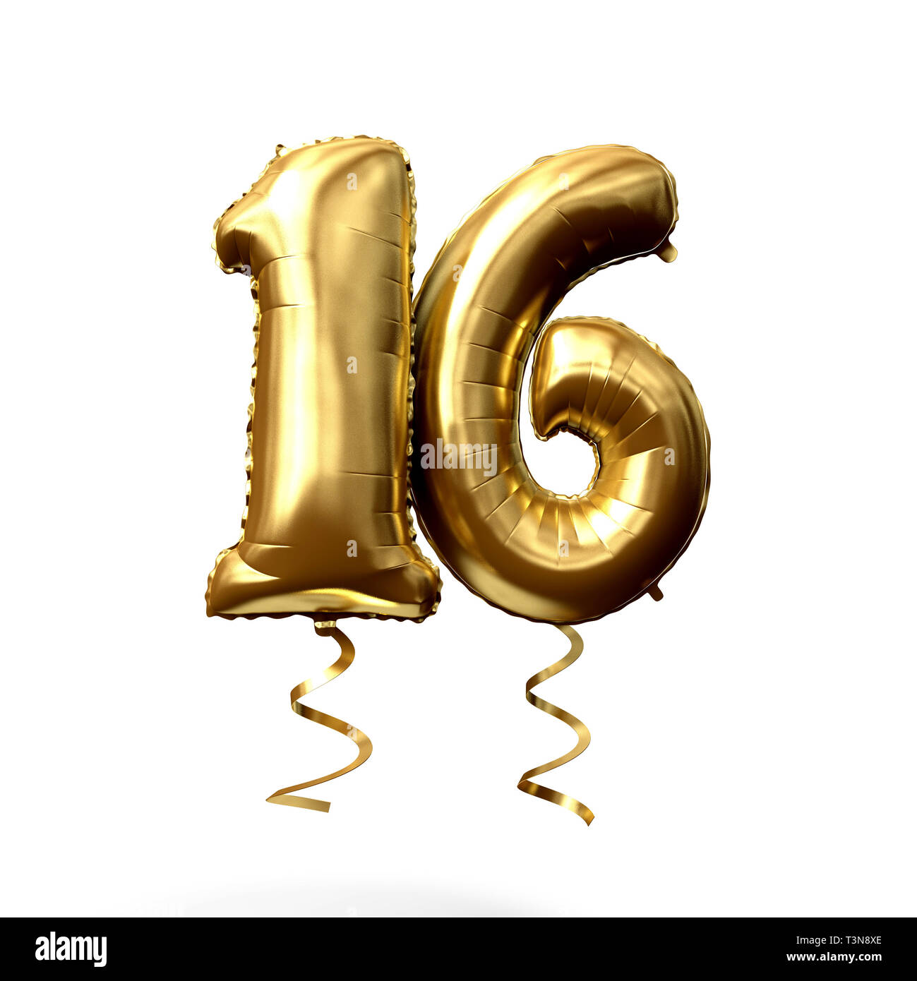 Numéro 16 dorure hélium ballon isolé sur un fond blanc. 3D Render Photo ...