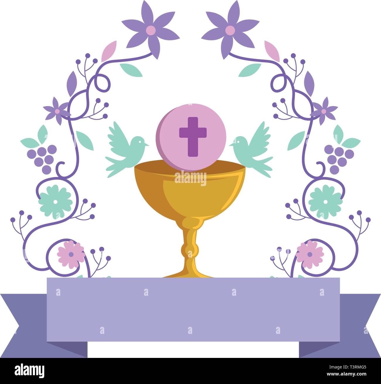 Première communion en calice avec couronne de fleurs Image Vectorielle ...