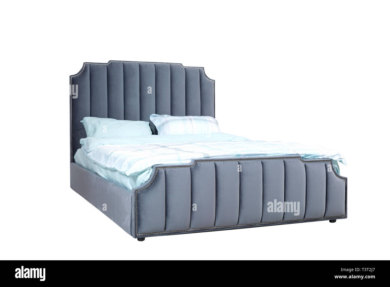 Lit de luxe moderne avec des meubles gris sellerie tissu texture ...