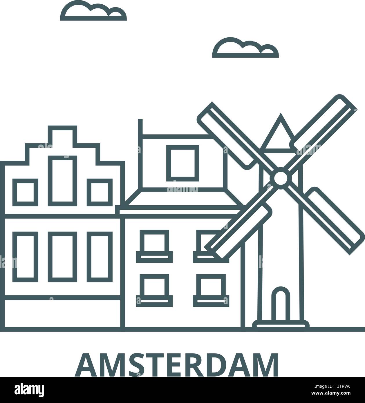 L'icône de la ligne d'Amsterdam, vecteur. Amsterdam contours signe ...