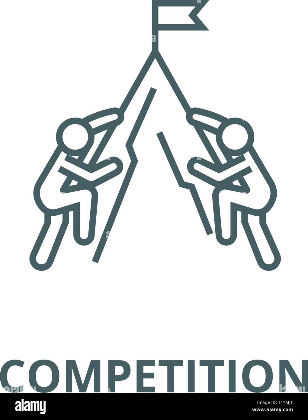 Concept de la concurrence, d'un drapeau et l'icône de la ligne mo ...