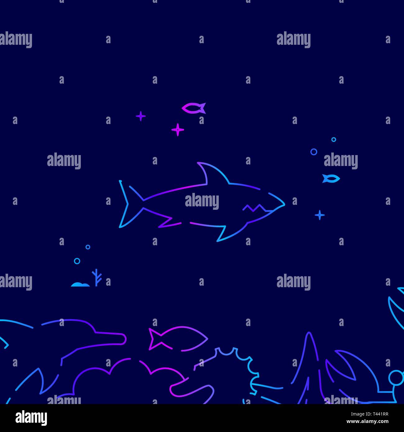 Shark ligne vectorielle Illustration. La vie marine, le monde sous ...