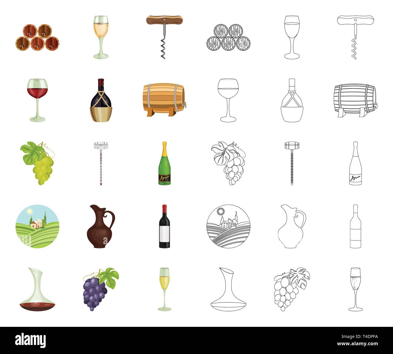 Les produits du vin cartoon,contours icônes de collection set pour la ...