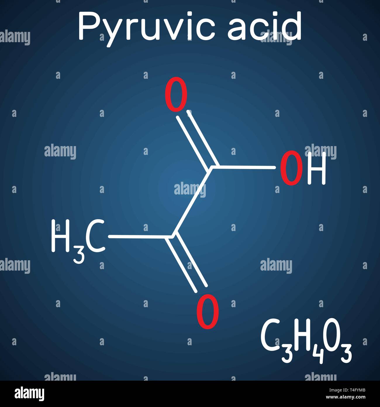 L'acide pyruvique (pyruvate) molécule. Formule chimique et structurale ...