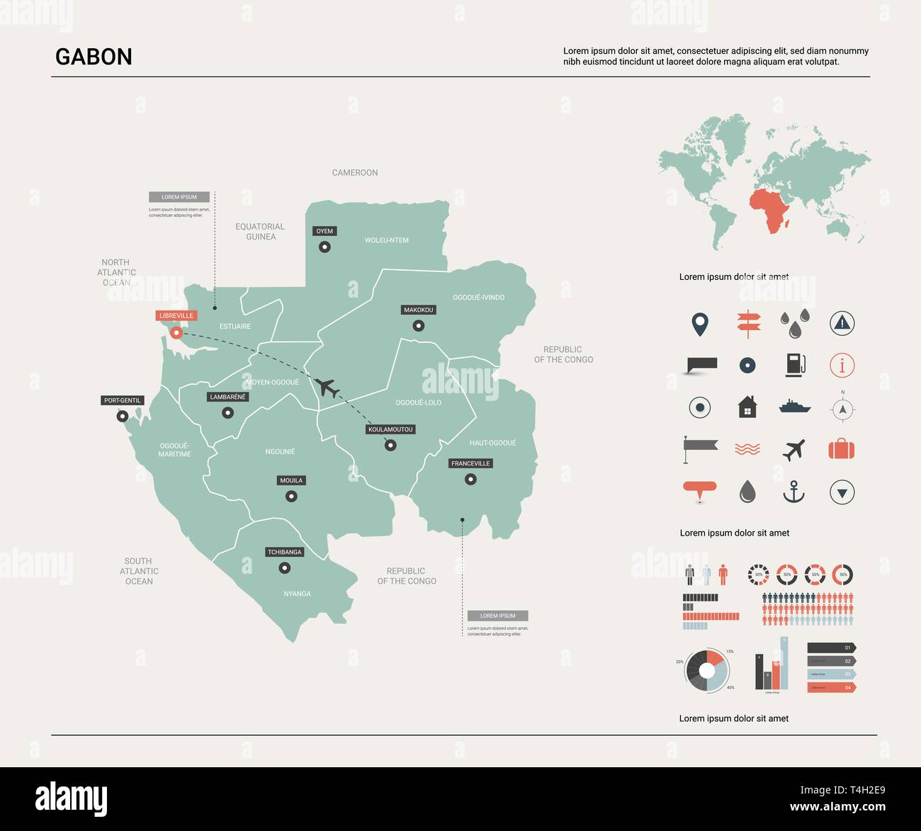 Carte vectorielle du Gabon. Carte pays très détaillés avec la division ...