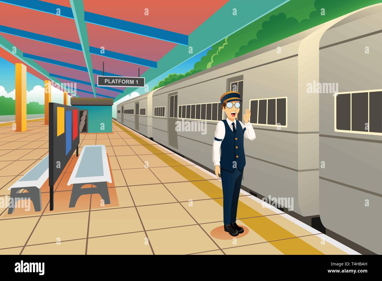 Un homme à la gare de train Banque d'images vectorielles - Alamy