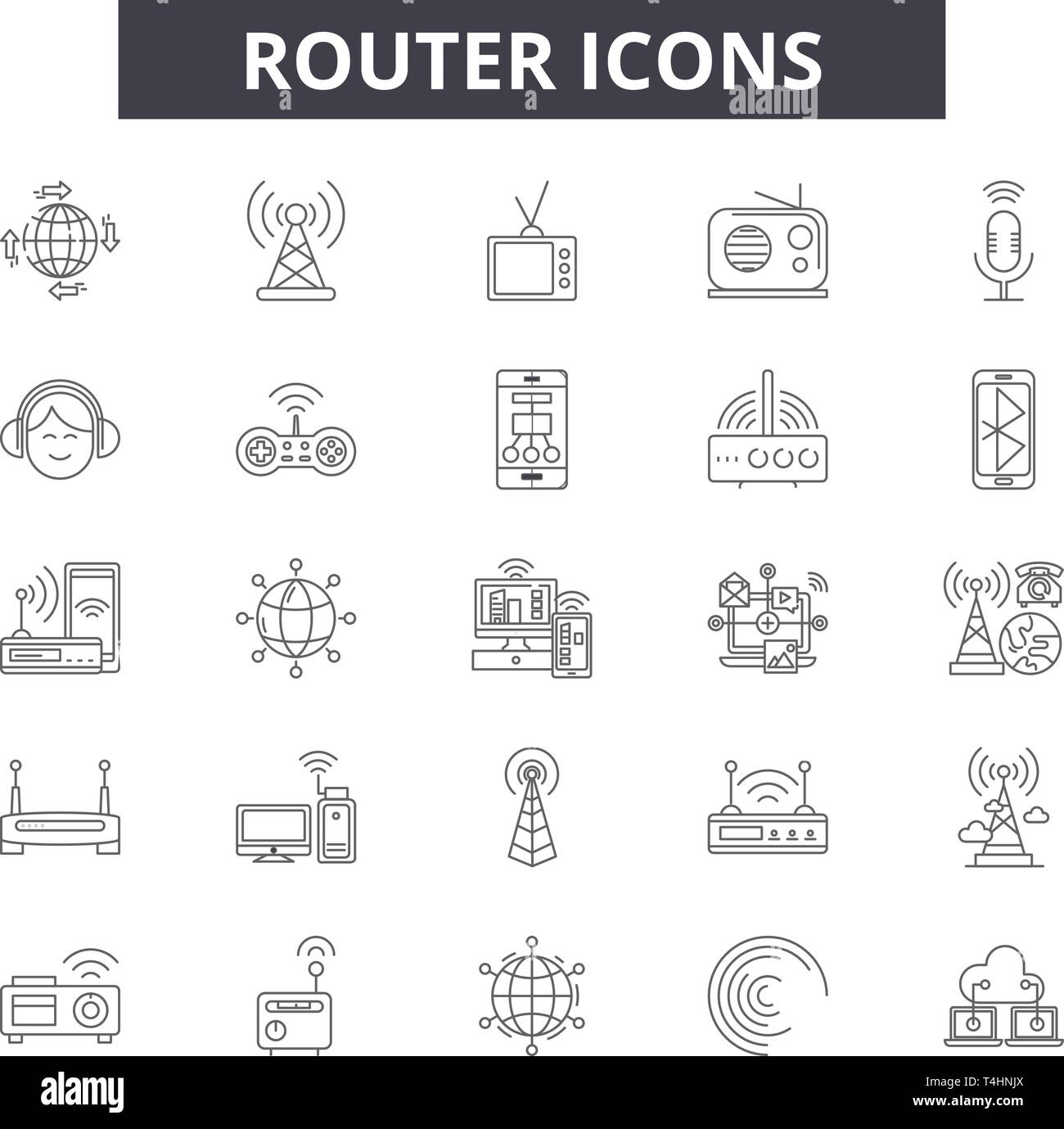Icônes de ligne de routeur, signes, vecteur. Résumé du concept du ...