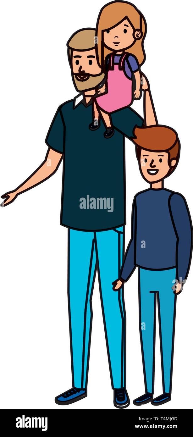 Le Père Avec Son Fils Et Sa Fille Personnages Image Vectorielle Stock