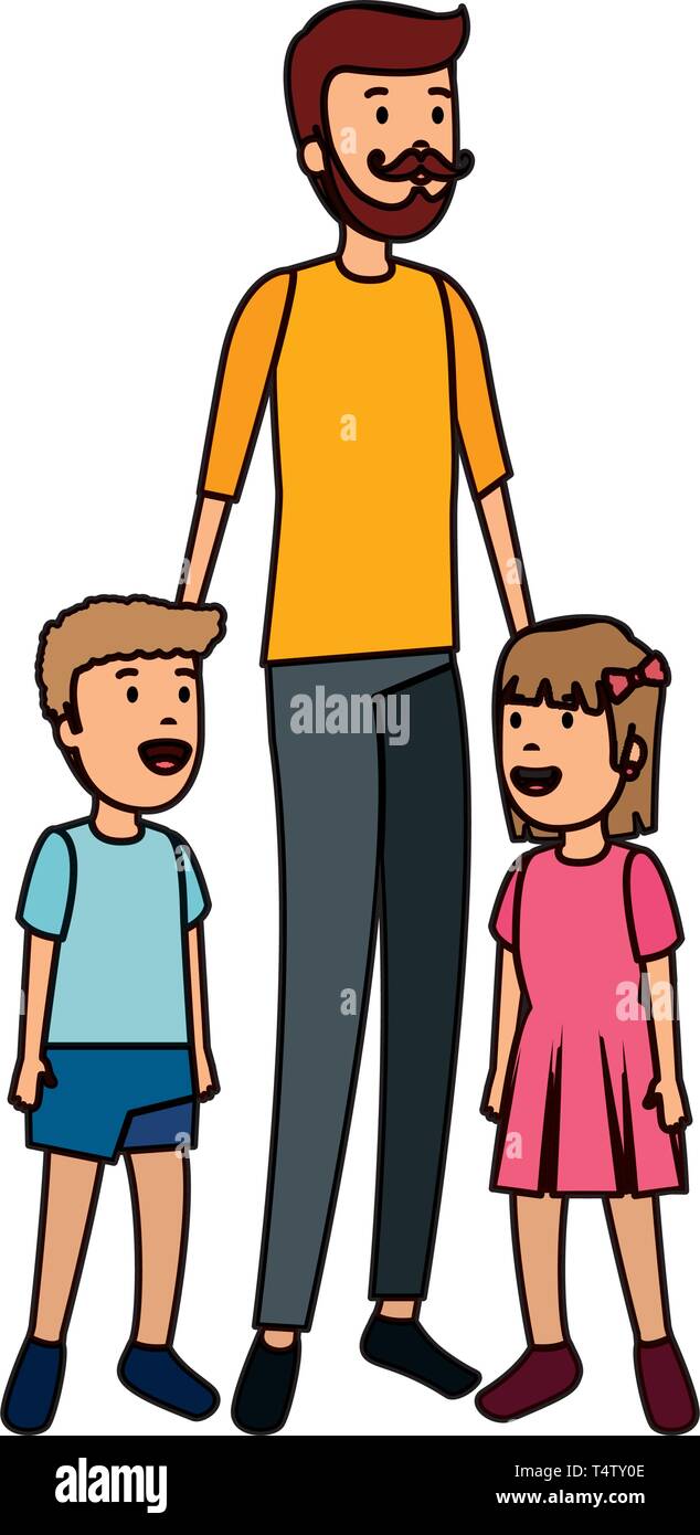 Le Père Avec Son Fils Et Sa Fille Personnages Image Vectorielle Stock