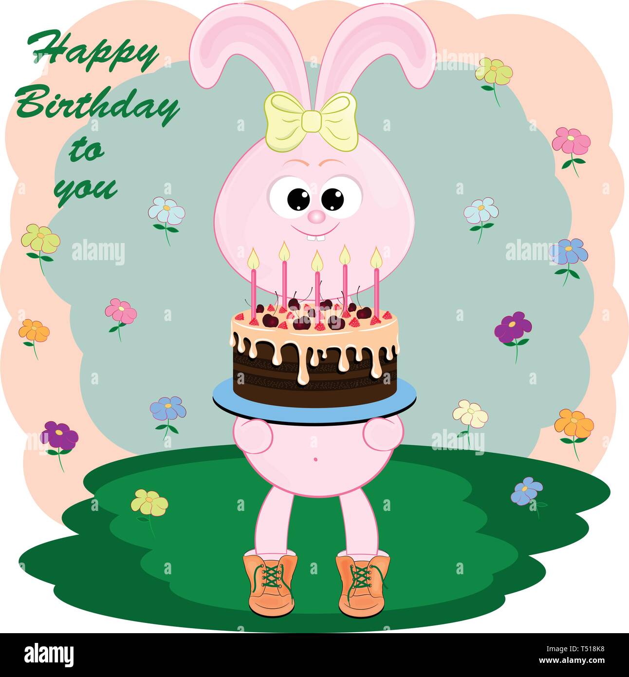 Carte de souhaits d'anniversaire avec le lièvre. cartoon vector ...