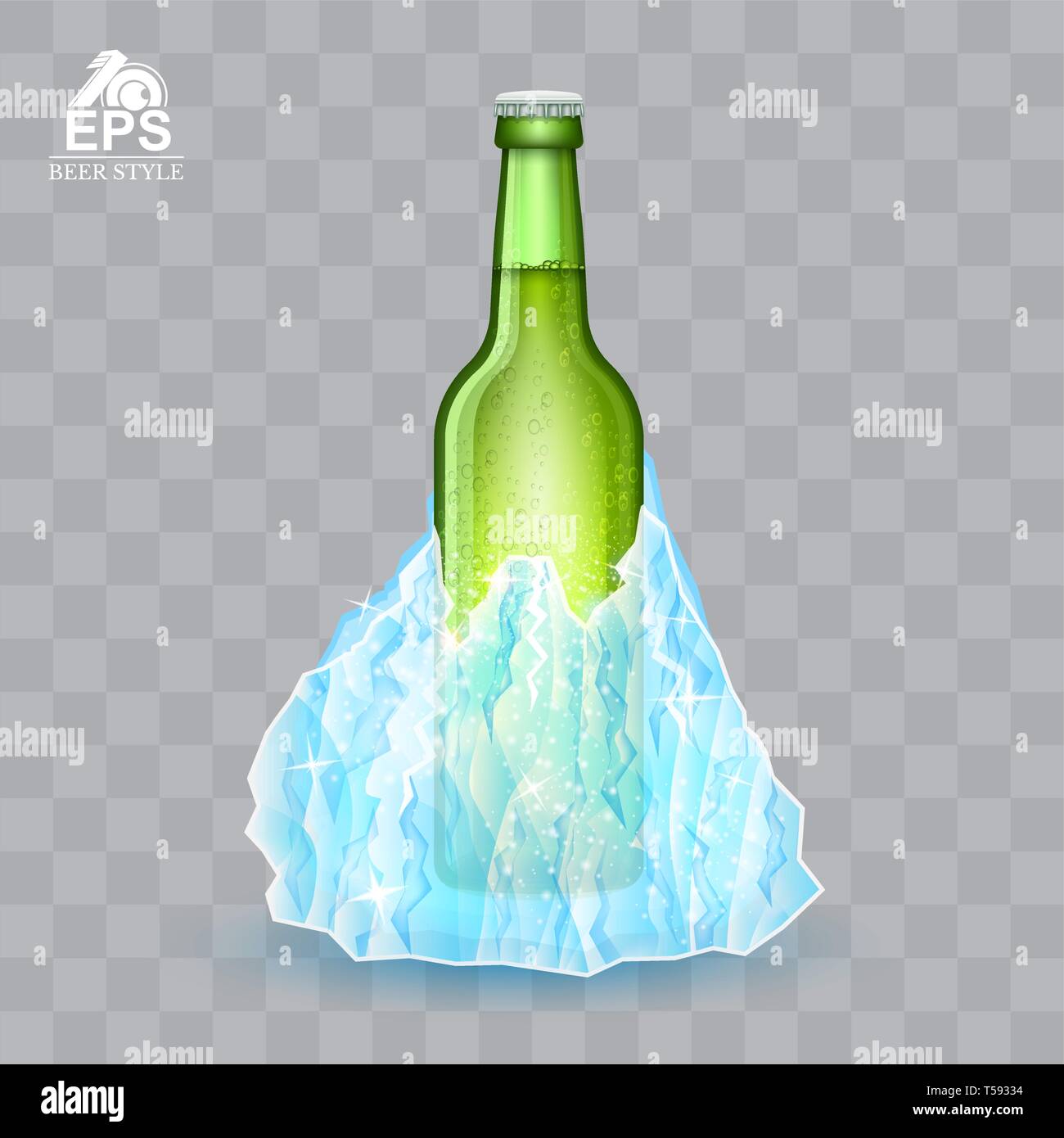 Bouteille de bière verte rozen-in iceberg sur fond transparent Image ...