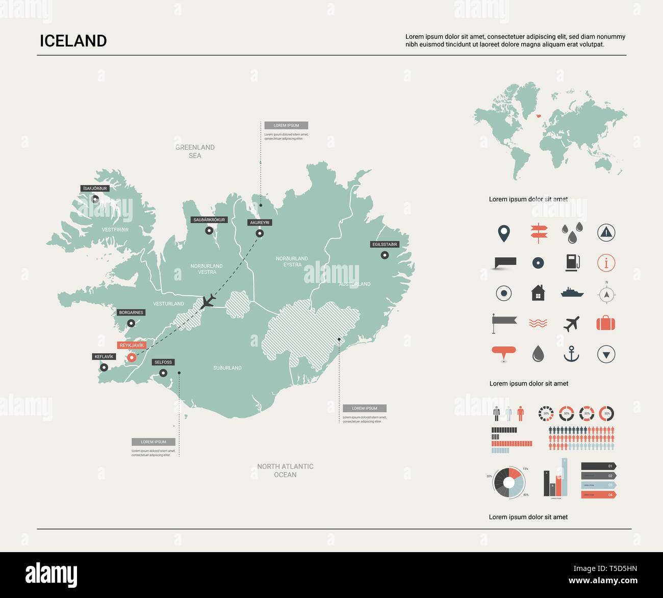 Carte vectorielle de l'Islande. Carte pays très détaillés avec la ...