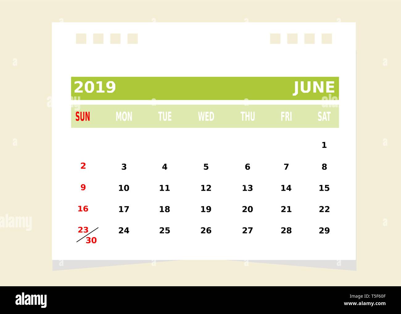 Feuille de calendrier juin Banque d'images vectorielles - Alamy