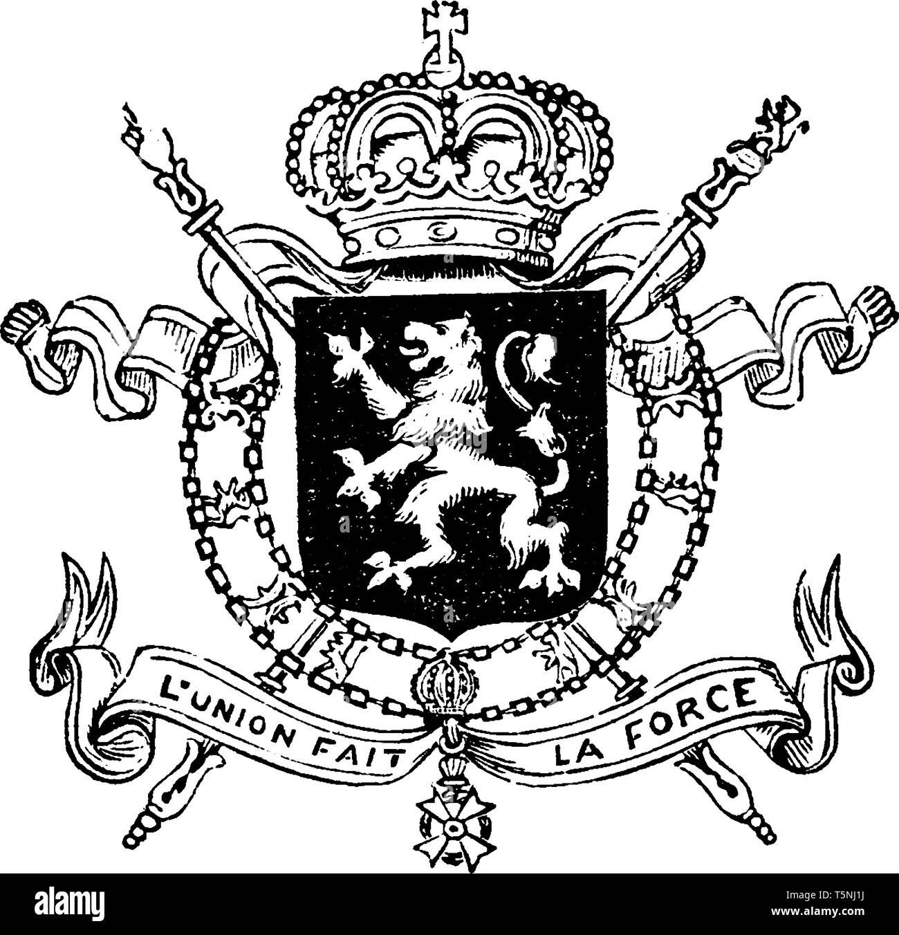 Le Grand Sceau de la Belgique qui est des armoiries, vintage dessin ou ...