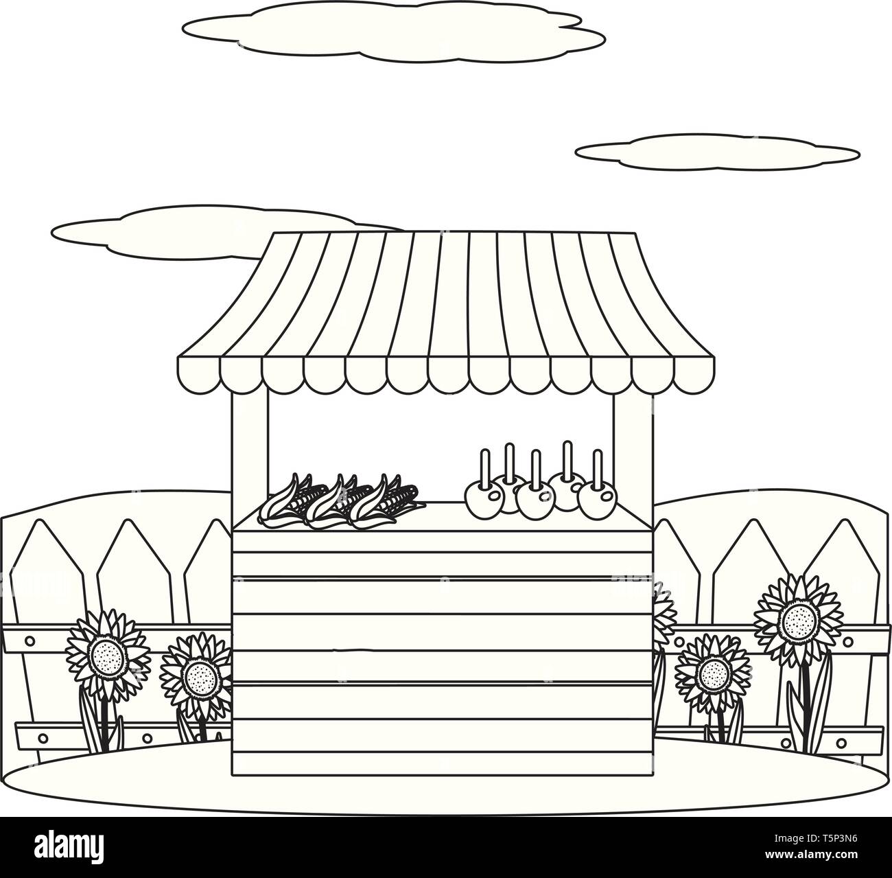 Ferme en bois stand fête scène cartoon vector illustration graphic ...