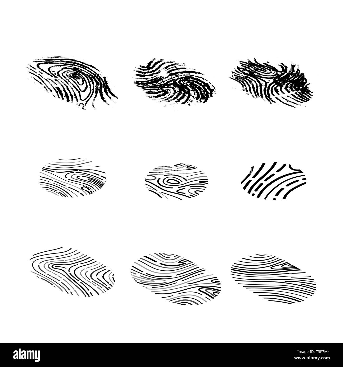Ensemble d'empreintes différentes du pouce de la main humaine en vue ...