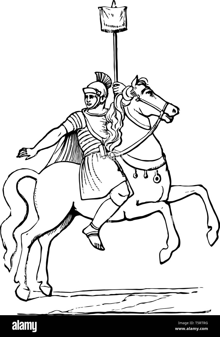 C'est l'image de cavalier romain. Il est assis sur le dos du cheval ...