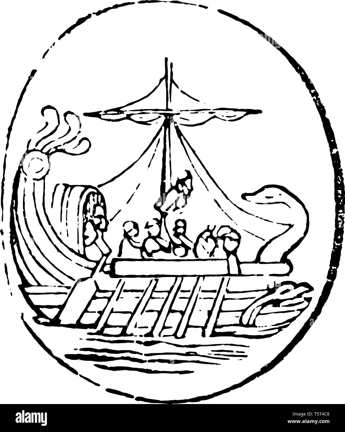 L'image d'un navire grec, vintage dessin ou gravure illustration Image ...