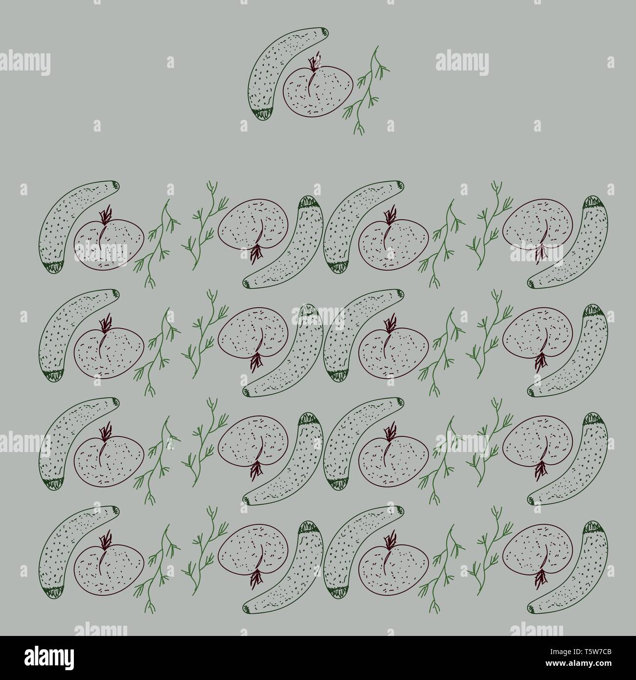 Motifs répétés de tomate et fines herbes vector dessin en couleur ou de ...