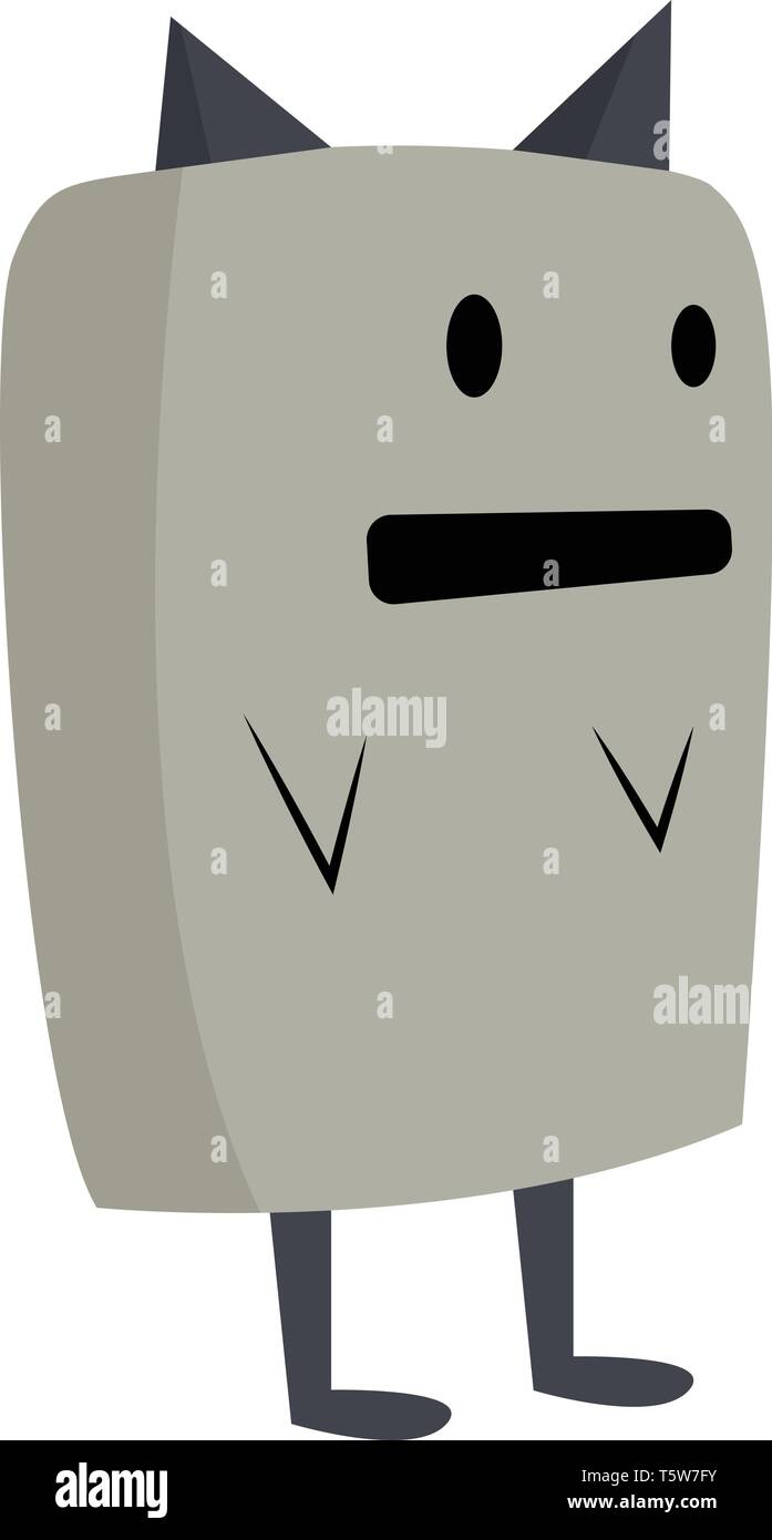 Un monstre carré gris deux cornes et deux jambes debout vector dessin ...