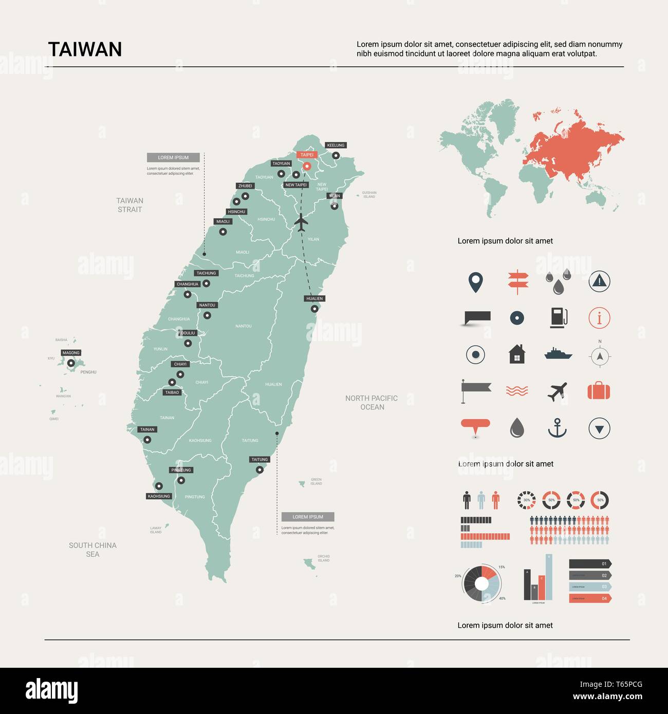 Carte vectorielle de Taiwan. Carte pays très détaillés avec division ...