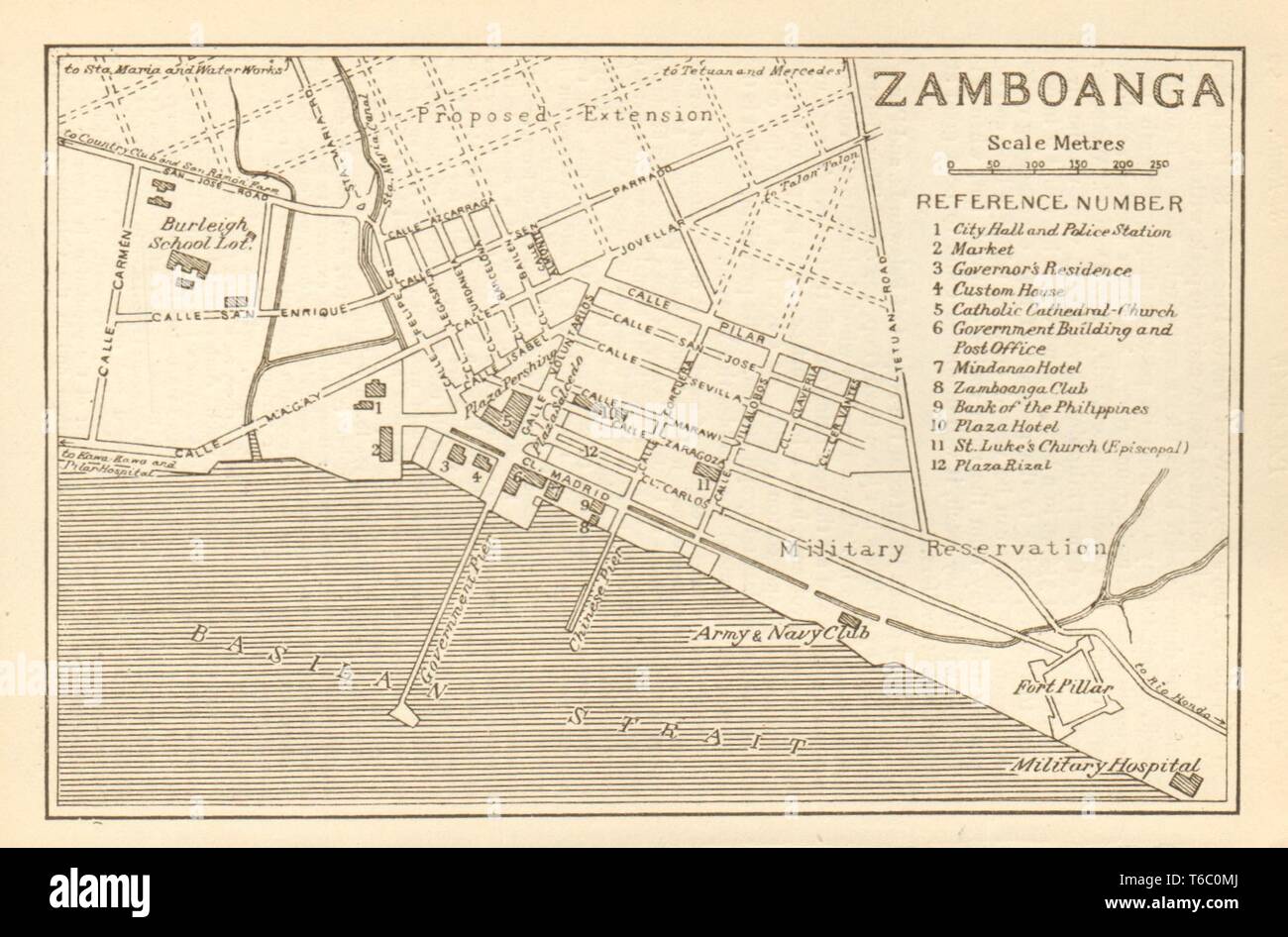 Ville Zamboanga city plan. L'île de Mindanao. Philippines 1920 old ...