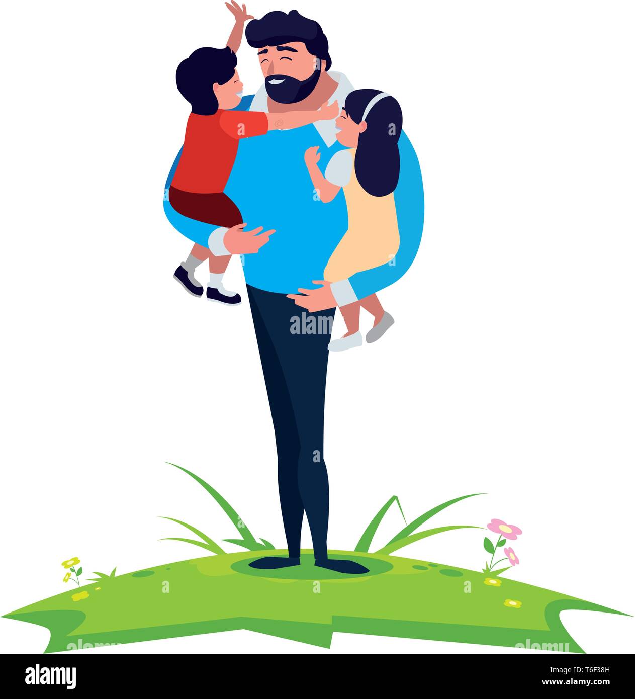 Le Père Avec Son Fils Et Sa Fille Des Caractères Dans Le Champ Vector