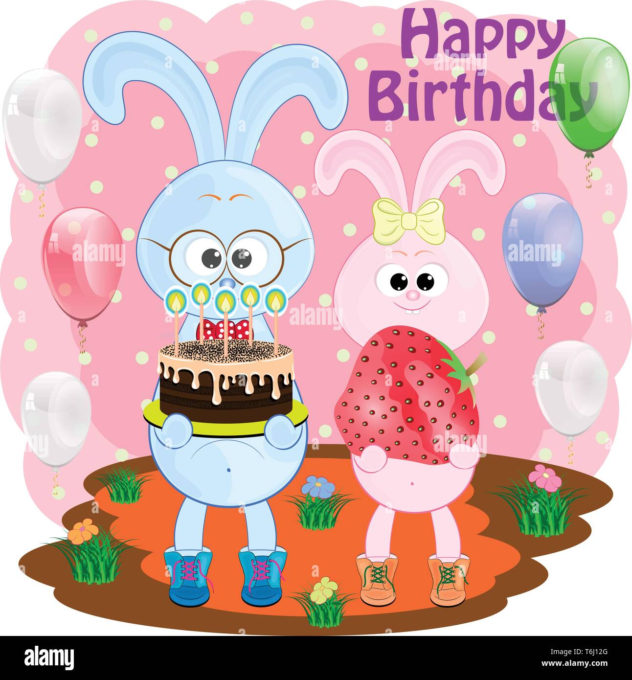 Carte de souhaits d'anniversaire avec le lapin. bunny cartoon vector ...