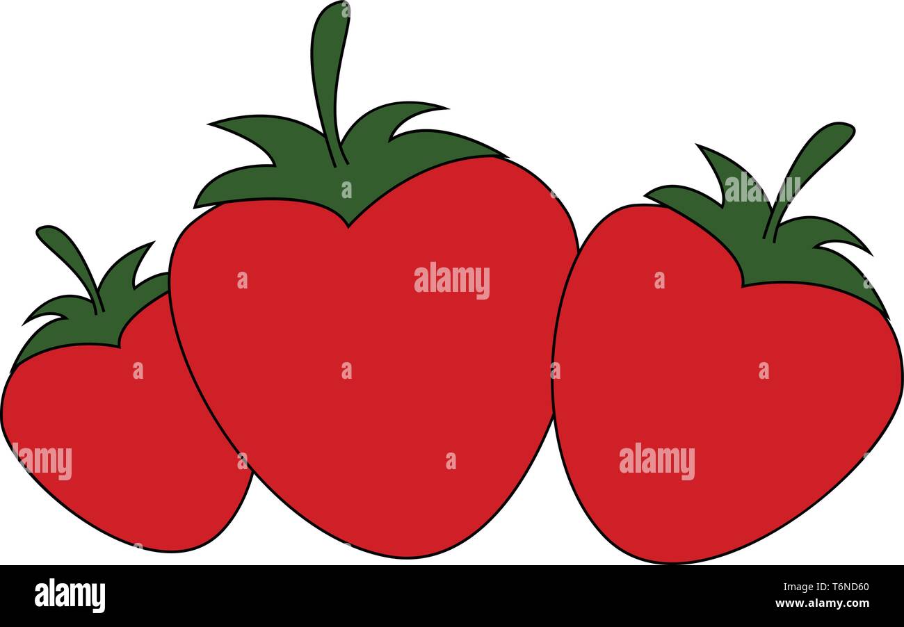 Trois fraises dans couleur rouge brillant dans différentes formes de ...