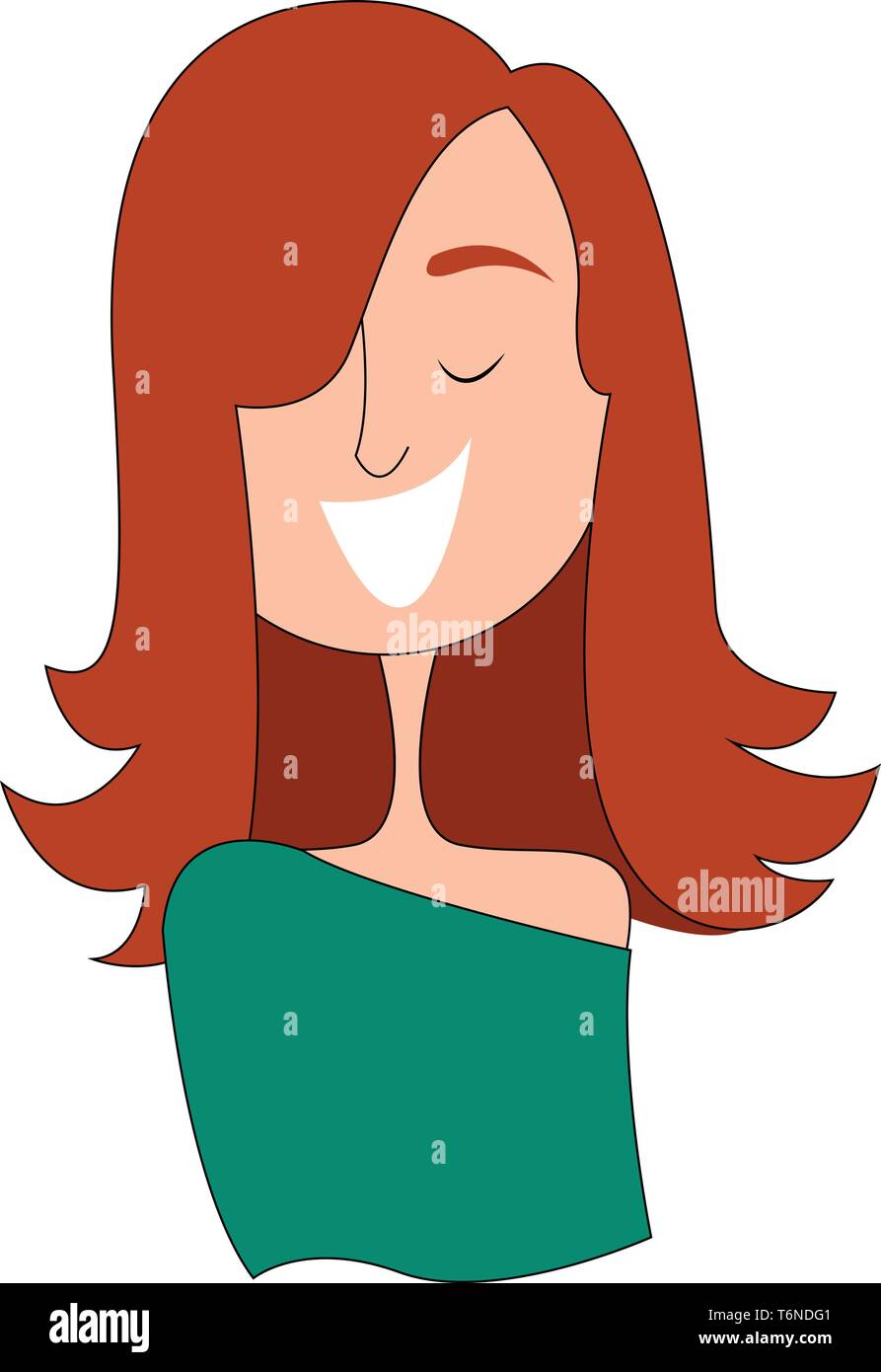 Une fille de clipart dans un haut vert cheveux rouge couvrant son ...