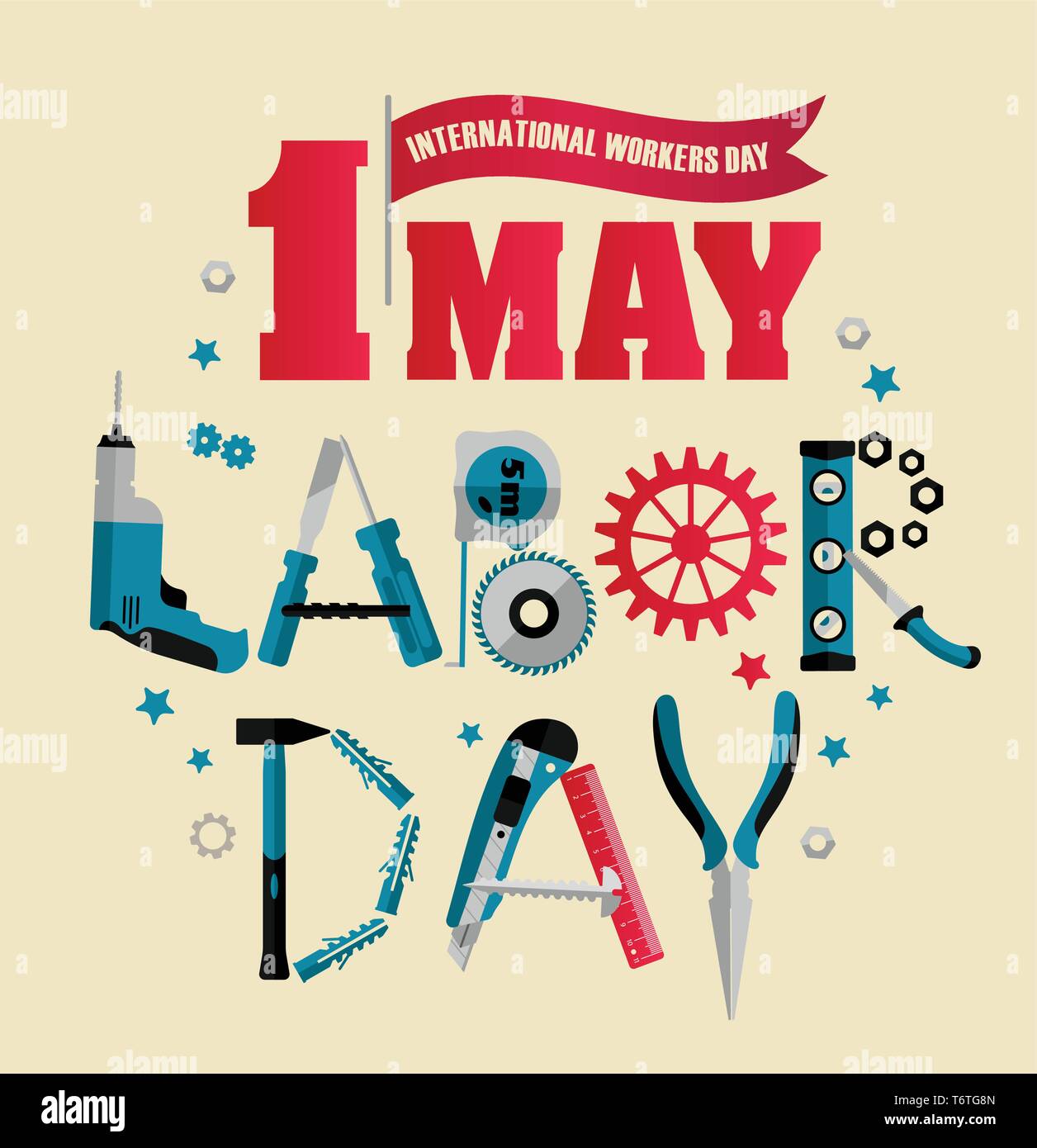 Le 1er mai Fête du travail Affiche ou Bannière. Vector Illustration ...