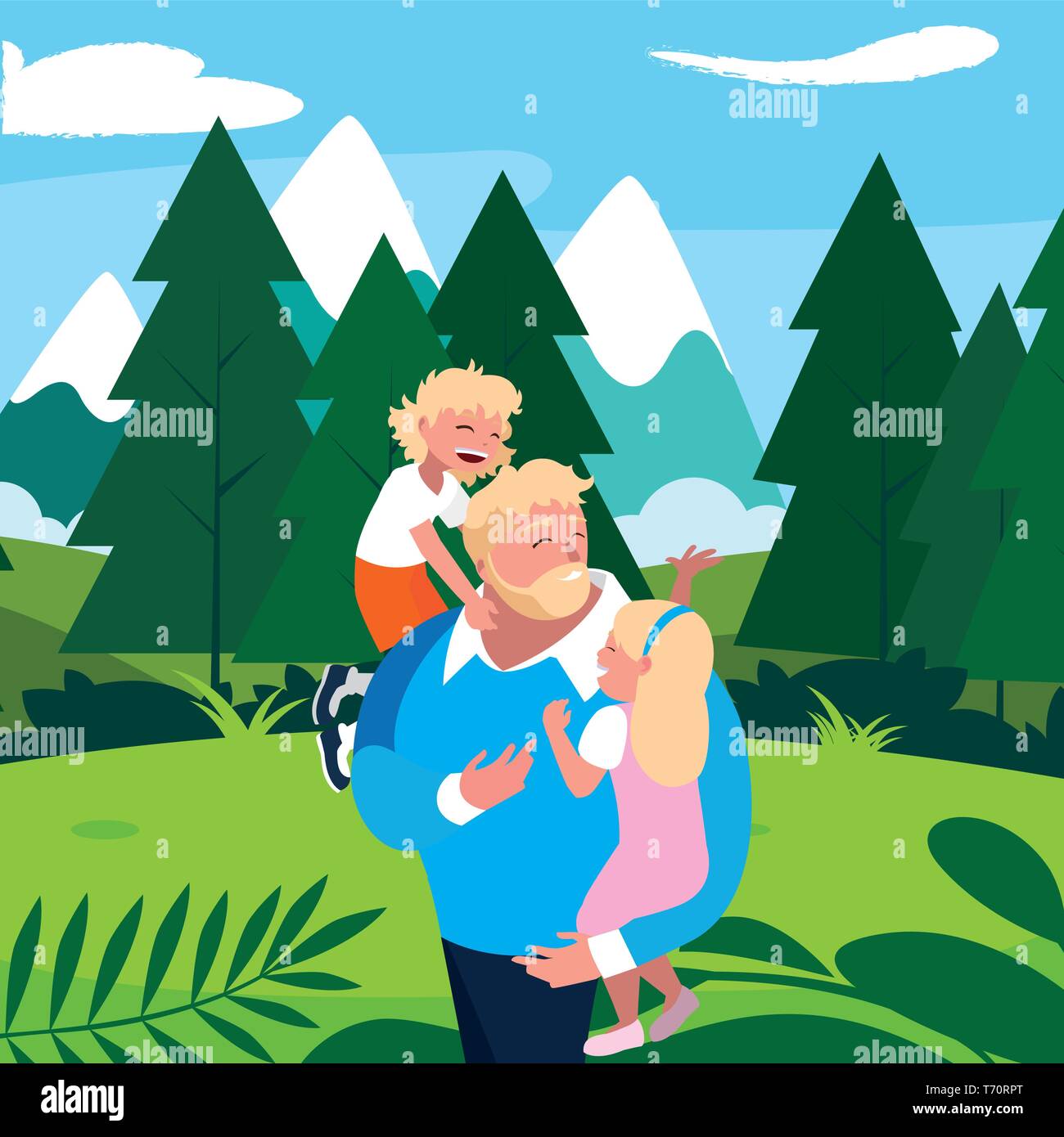 Le Père Avec Son Fils Et Sa Fille Vecteur Caractères Illustration