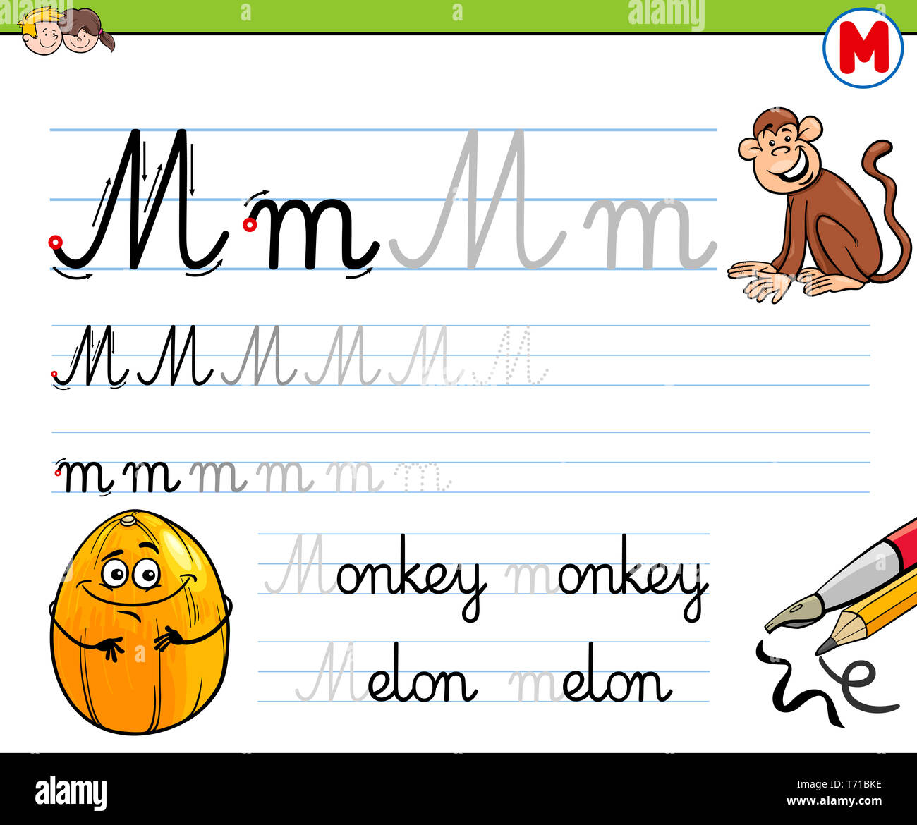 Comment écrire lettre M manuel pour les enfants Photo Stock - Alamy
