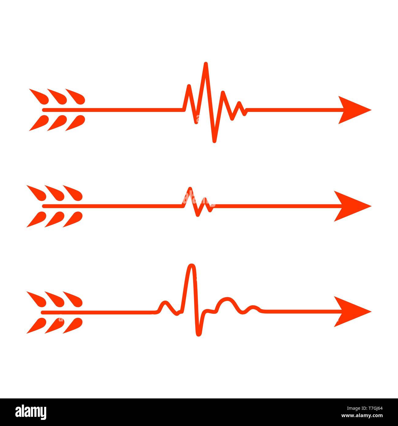 Jeu de flèches rouges avec symbole du rythme cardiaque. Vector ...