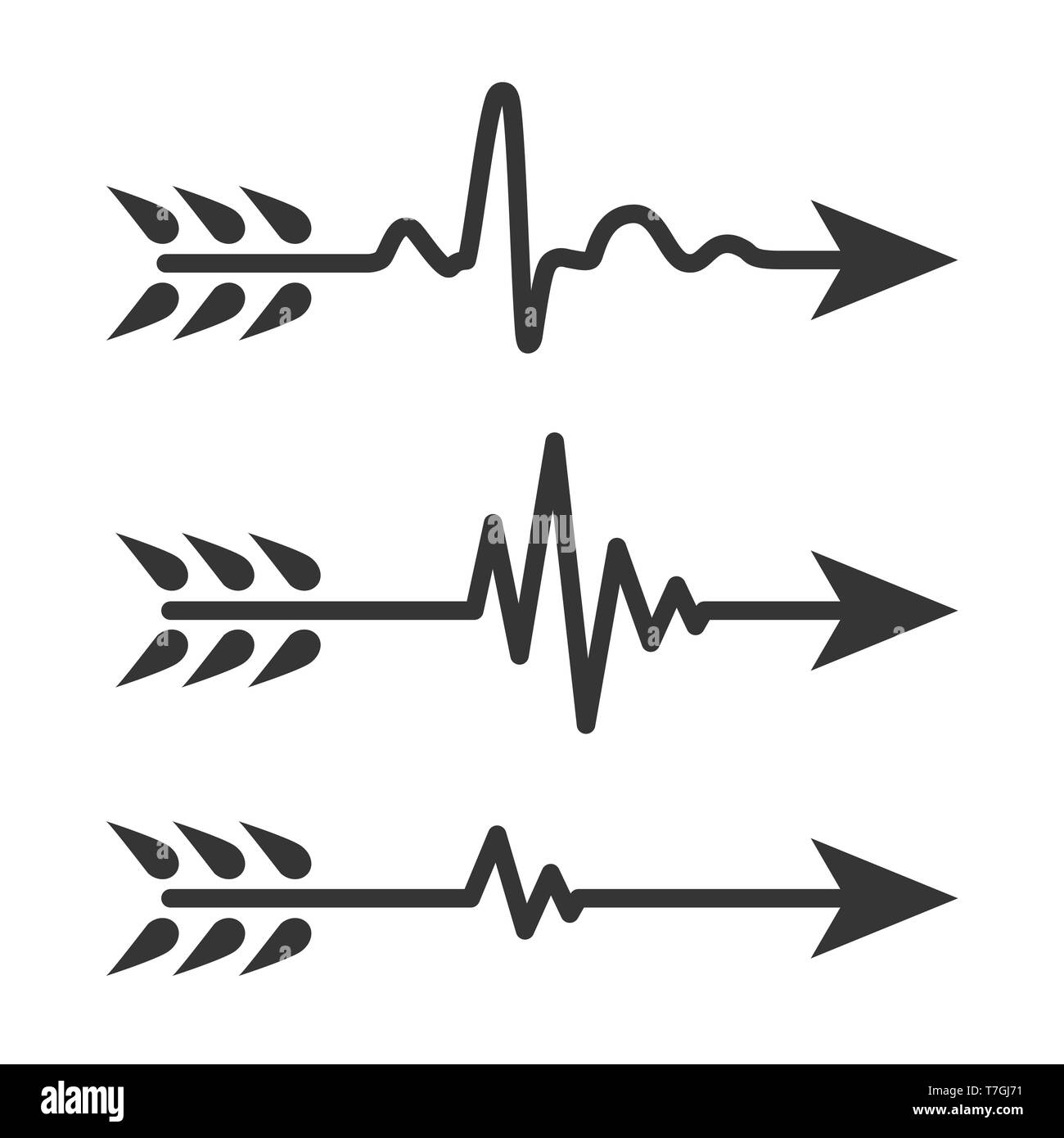 Ensemble de flèches avec symbole du rythme cardiaque. Vector ...