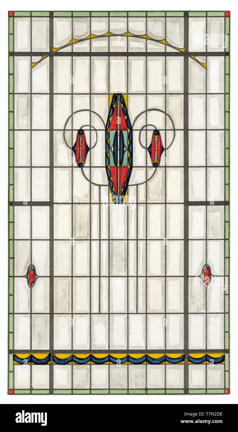 Vitraux, 5 motifs : Abstract - illustration vintage Art Nouveau par le ...