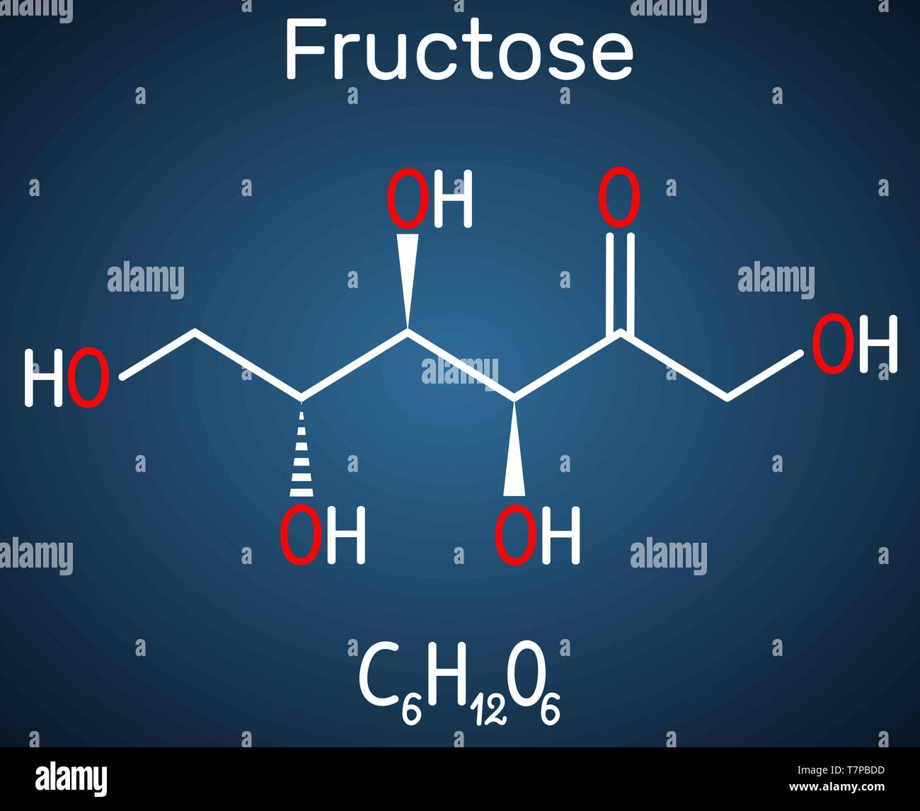 Le fructose, le D-fructose molécule. Forme linéaire. Formule chimique ...