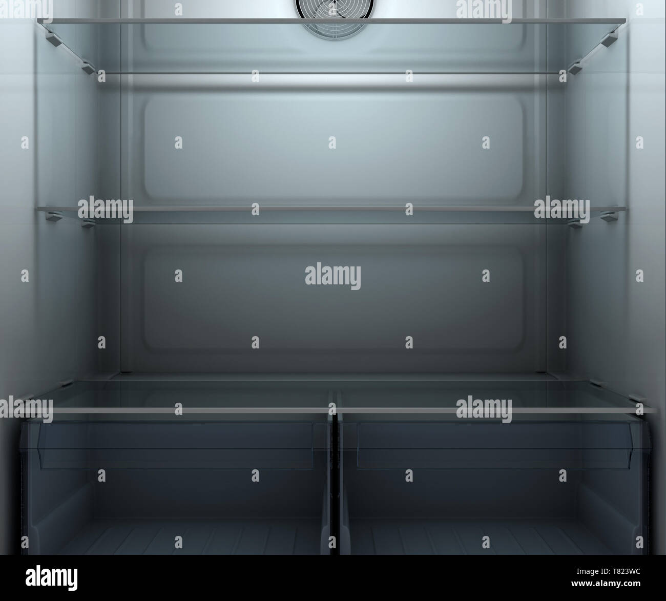 Une vue à l'intérieur une pièce faiblement éclairée, ménage vide frigo ...